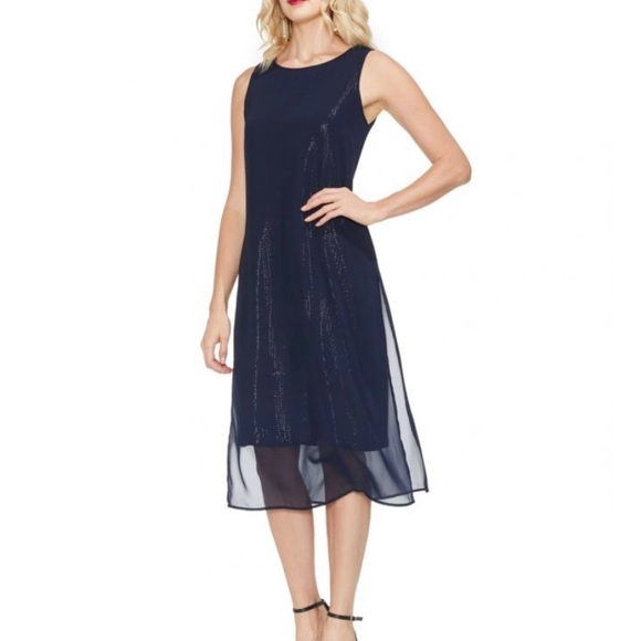 Vince Camuto | Dresses | Nwt Vince Camuto Chiffon Overlay Sequin Navy ...